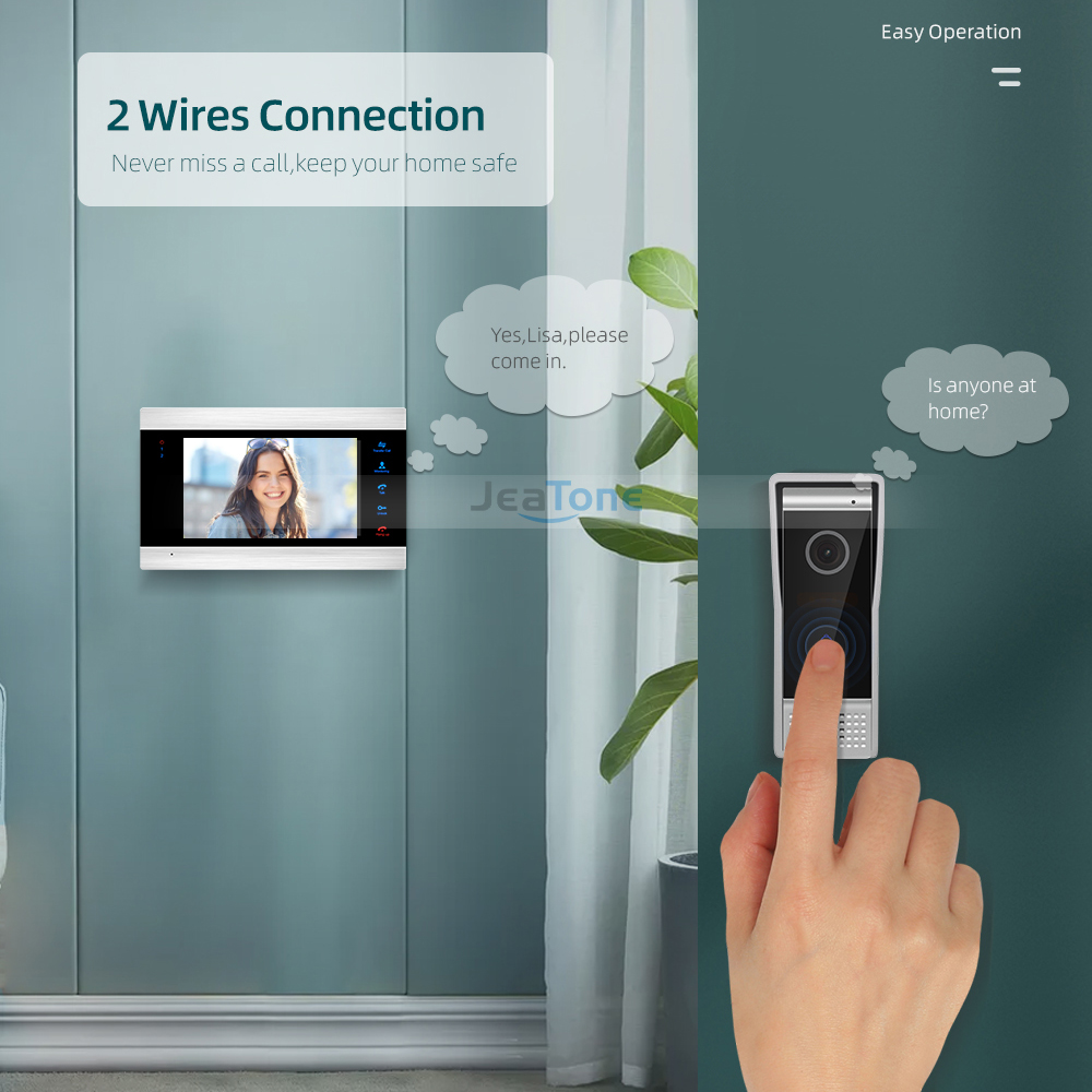 2-Wired Video Intercom 7 Inch Home Video Door Phone with Touch Button ...