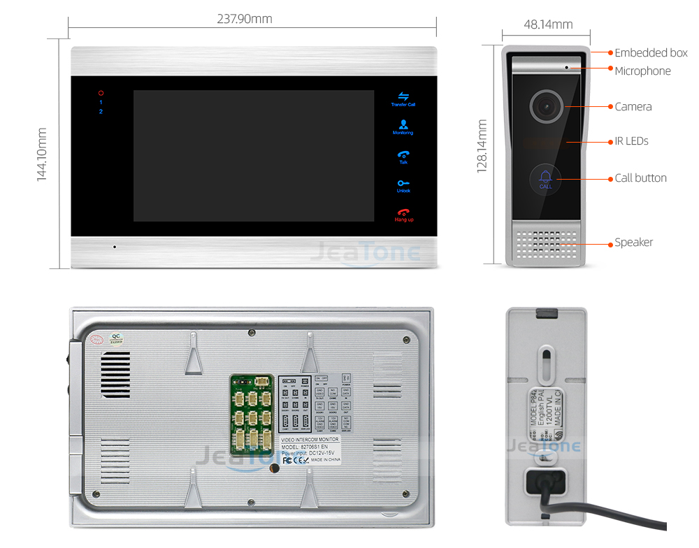 2-Wired Video Intercom 7 Inch Home Video Door Phone with Touch Button ...