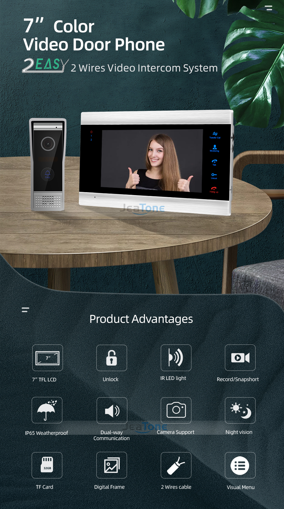 2-Wired Video Intercom 7 Inch Home Video Door Phone with Touch Button ...